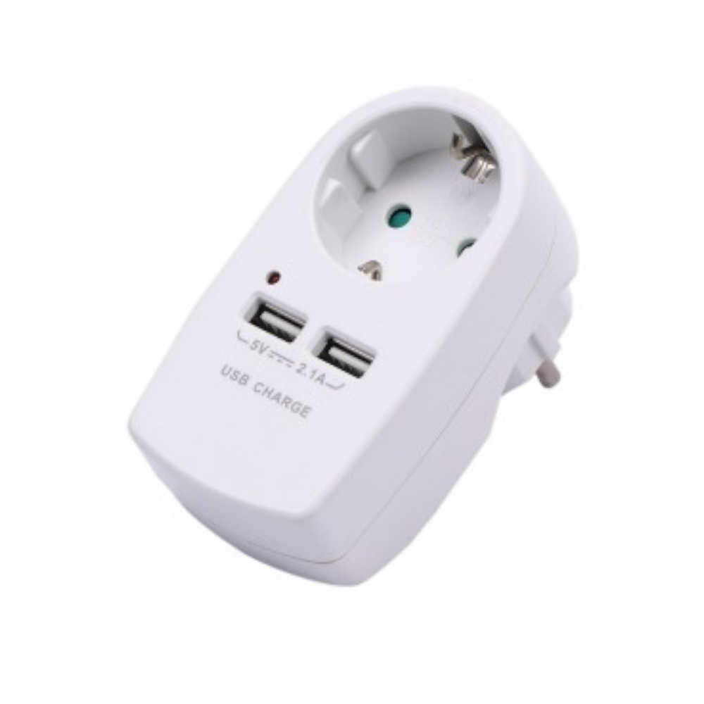 RAZDJELNIK ŠUKO I 2 USB ZA PUNJENJE BIJELI 8795