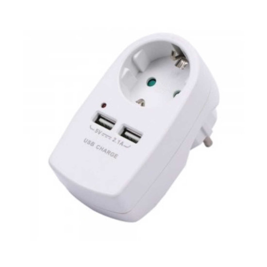 RAZDJELNIK ŠUKO I 2 USB ZA PUNJENJE BIJELI 8795